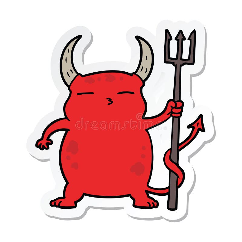 Sticker of a Cartoon Little Devil Stock Vector - Illustration of fork ...