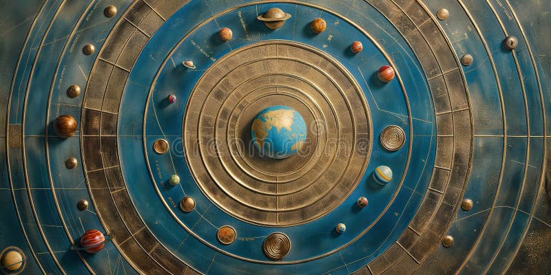 Creative Illustration of an Ancient Geocentric Model Showcasing Earth ...