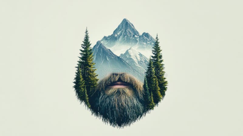 Creative Illustration of a Beard Formed by Pine Trees and Mountains ...