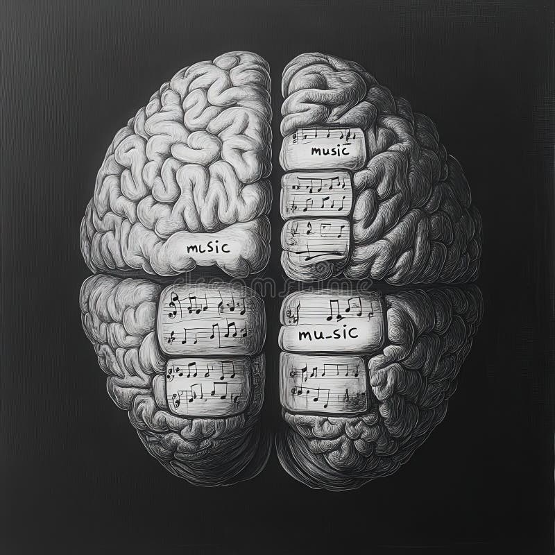 Creative Illustration of Brain with Music-themed Regions and Musical ...