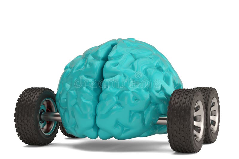 Creative Illustration Brain with Wheels Isolated on White Background 3D ...