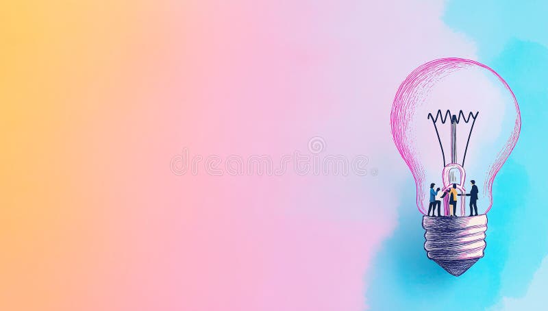 Creative Illustration of Business People Collaborating Inside Light ...