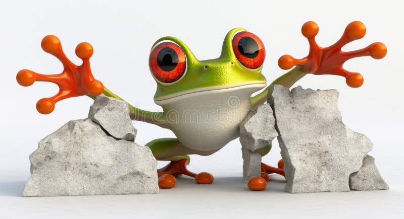 Creative Illustration of a Cartoon Frog Breaking through a Wall with ...