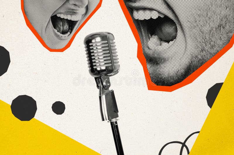 Creative Illustration Collage Two Human Faces Irritated Aggressive ...