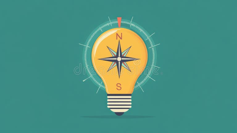 Light Bulb with Compass Symbol Illustrating Creative Direction Stock ...