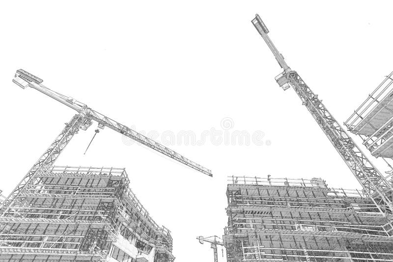 Creative Illustration - Construction Site - Pencil Sketch - Isolated ...