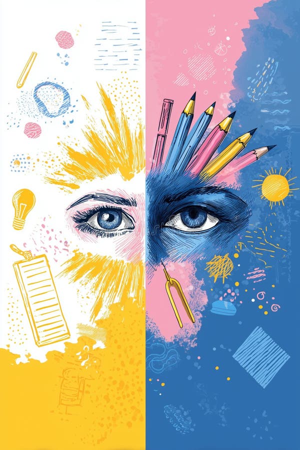 Creative Illustration Depicting an Eye Split between Vibrant Yellow and ...