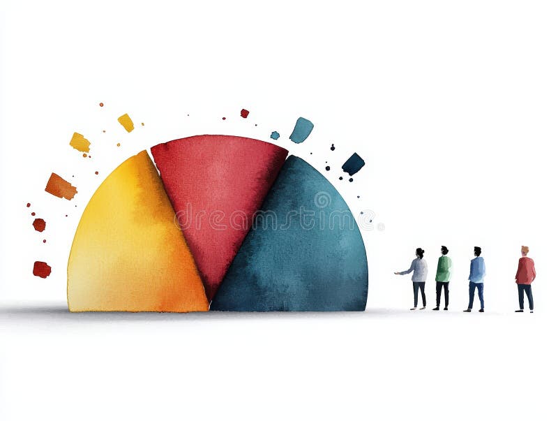 A Creative Illustration Depicting Individuals Analyzing a Colorful Pie ...