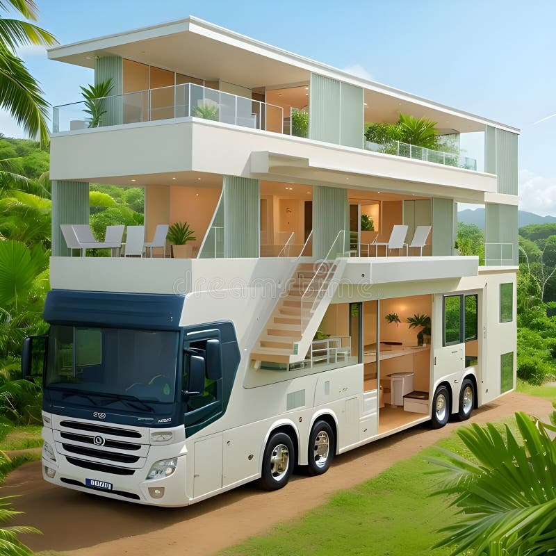 Double-Decker Mobile Home – Innovative Modern Living Concept Stock Illustration - Illustration ...