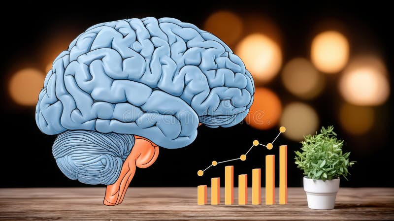 Brain Illustration with Growth Chart and Plant in Soft Background for ...