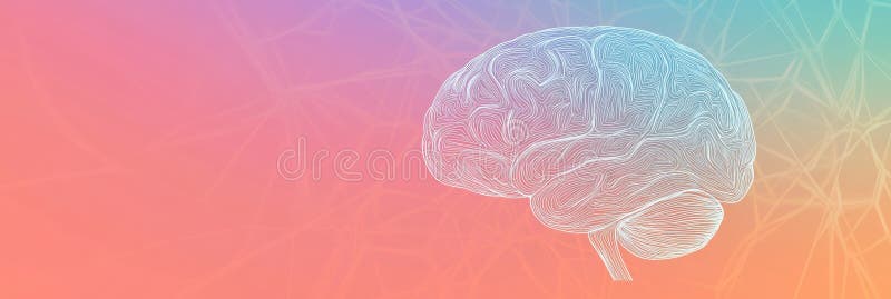 Abstract Illustration Features White Outline Brain Gradient Background ...