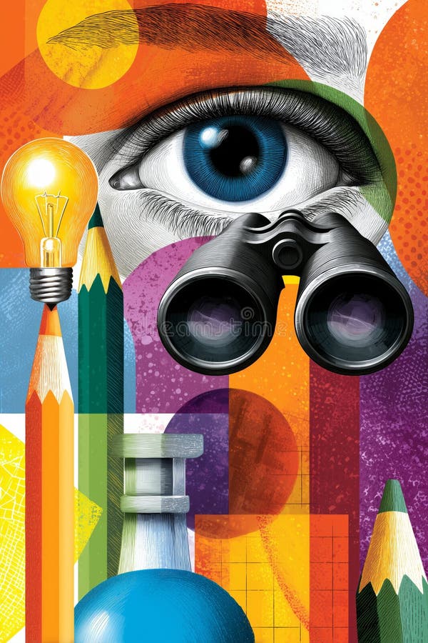 Creative Illustration Featuring an Eye, Binoculars, and Various ...