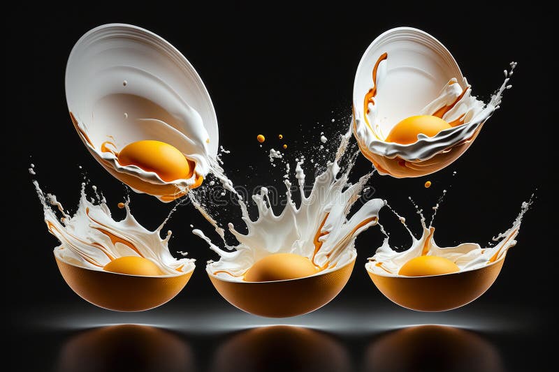 Flying Eggs Cracking and Splattering, Created by Generative Ai Stock ...