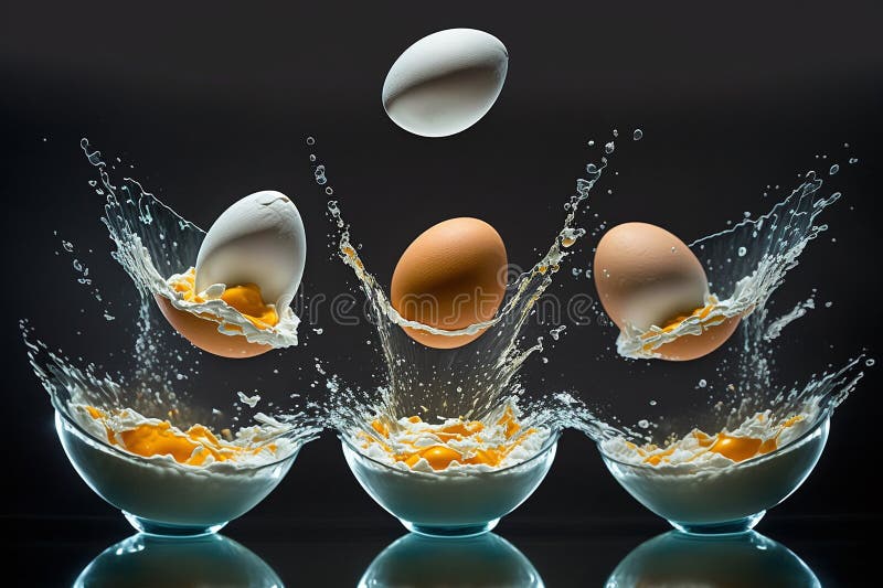 Flying Eggs Cracking and Splattering, Created by Generative Ai Stock ...