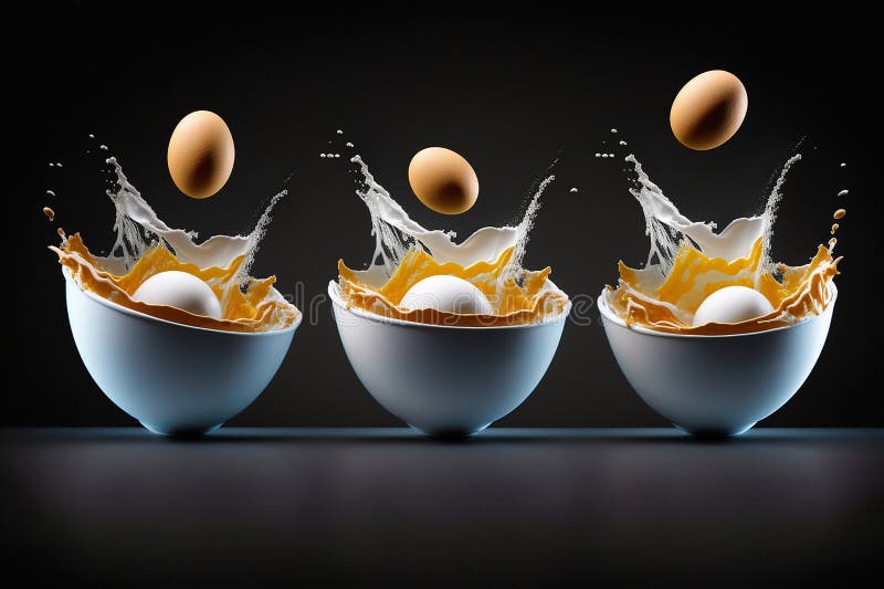 Flying Eggs Cracking and Splattering, Created by Generative Ai Stock ...