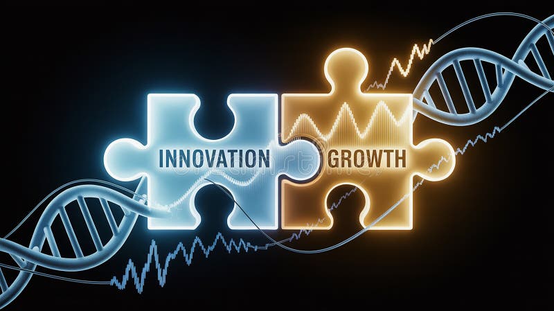Innovation and Growth – Business Puzzle Concept with DNA & Charts Stock ...