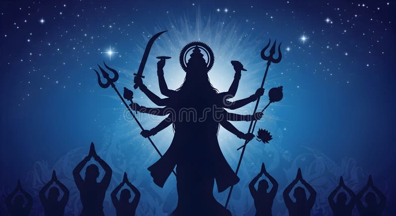 Creative Illustration of Goddess Durga Silhouette with Multiple Hands ...