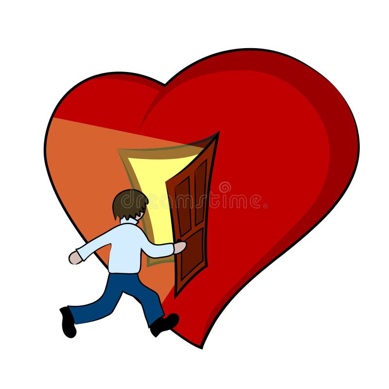 Creative Illustration of a Heart with Open Door Stock Illustration ...