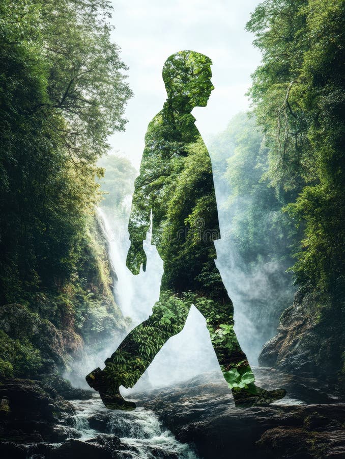 Creative Illustration of a Human Figure Formed by a Flowing Waterfall ...