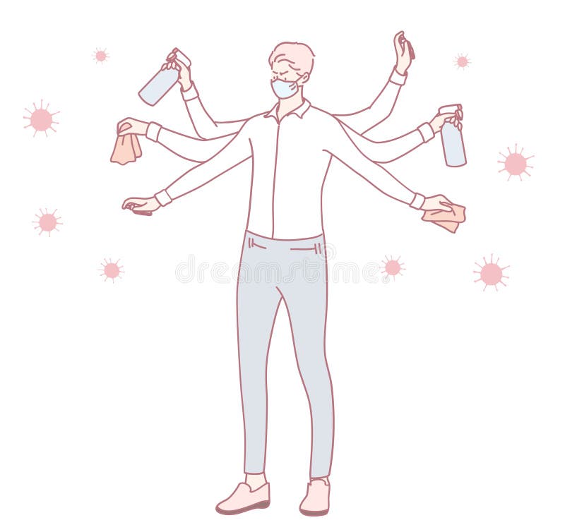 A Man with Multiple Hands is Thoroughly Cleaning and Disinfecting ...