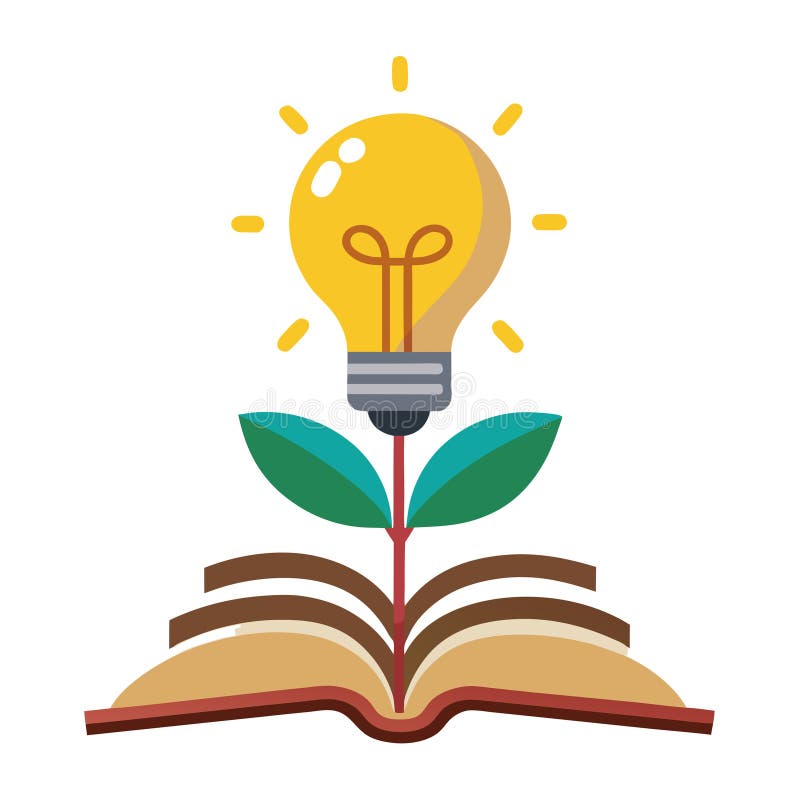 Knowledge is Power: Open Book with Growing Plant Lightbulb Idea Stock Vector - Illustration of ...