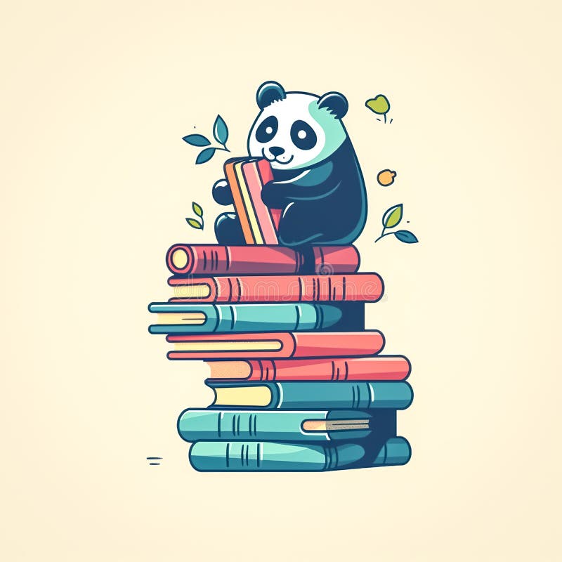 Creative Illustration with Panda and Books, Generative AI. Stock ...