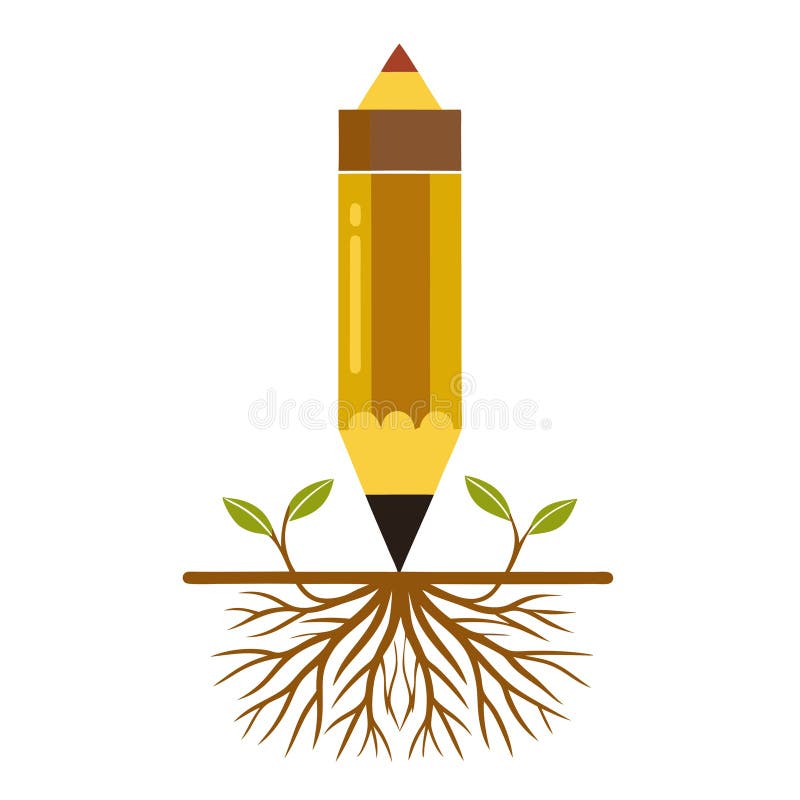 Creative Pencil Growing Roots Illustration for Educational and Writing ...
