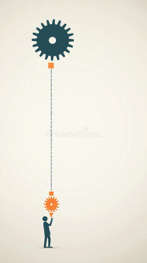 Creative Illustration of a Person Pulling a Gear Upwards Symbolizing ...