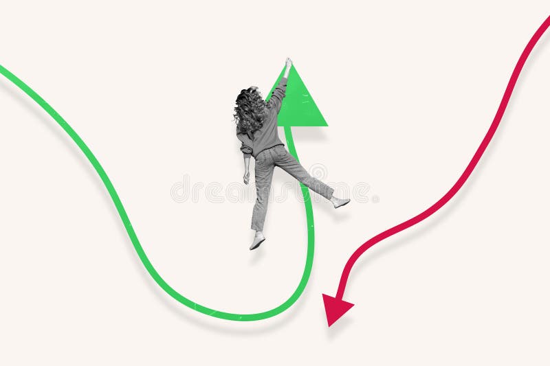 Creative Illustration Picture Banner Young Black White Lady Holding Arrow Fly Upwards Rise ...