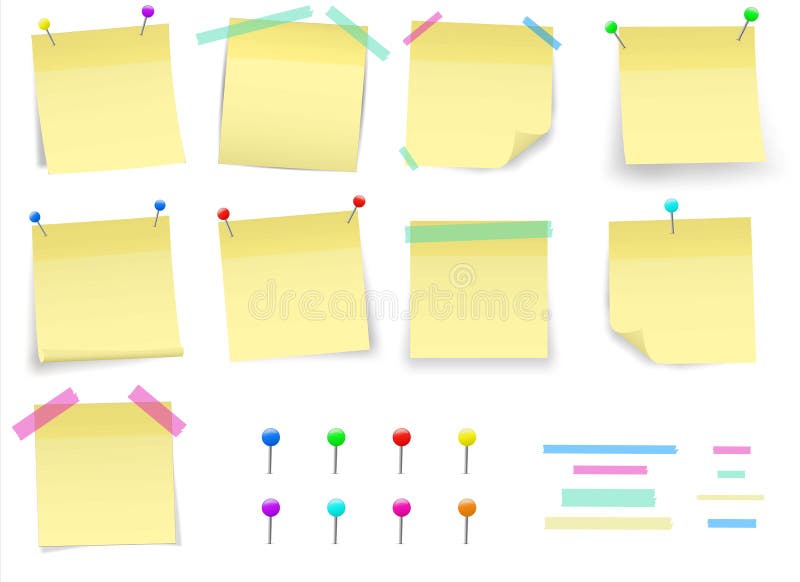 Creative Illustration of Post Note Papers Sticker Pin Isolated on ...