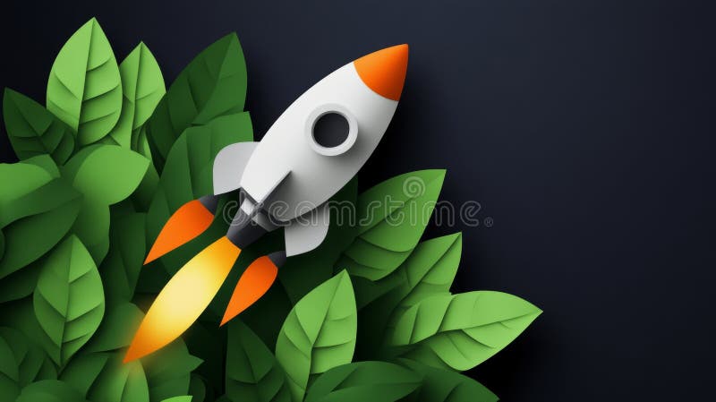 A Creative Illustration of a Rocket Soaring Amidst Lush Foliage ...