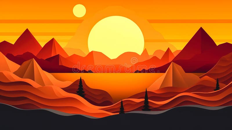 Creative Illustration with Setting Sun, Generative AI. Stock ...