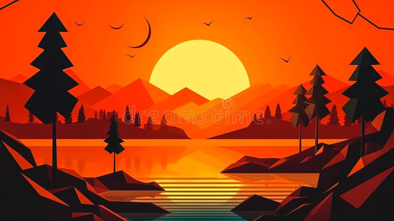 Creative Illustration with Setting Sun, Generative AI. Stock ...