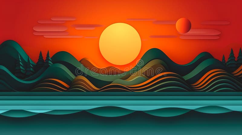 Creative Illustration with Setting Sun, Generative AI. Stock ...