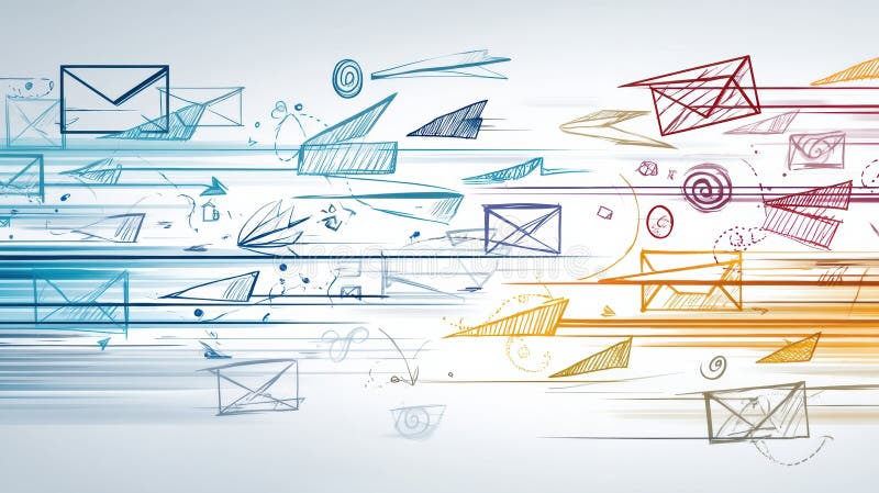 Stylized Email Icons and Communication Lines Illustrating the Flow of ...