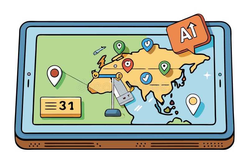 Creative Illustration of a Tablet Displaying a Digital Map with AI ...