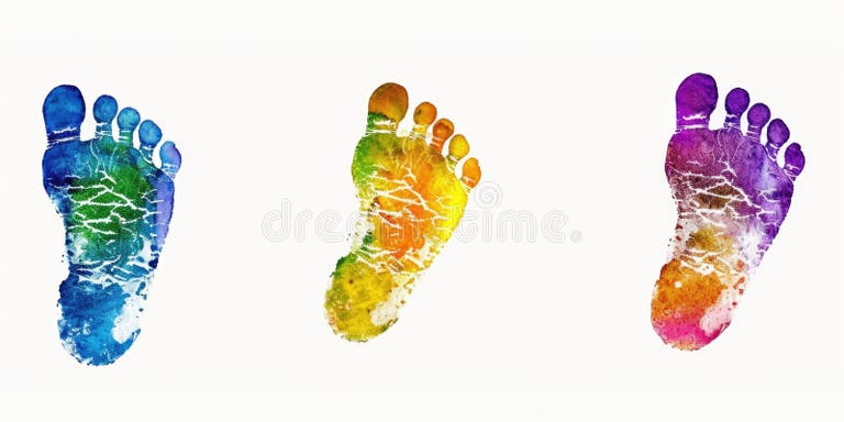 A Creative Illustration of Three Footprints Painted in Different Colors ...