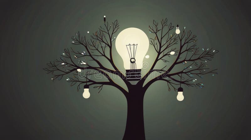 Creative Tree with Light Bulbs Representing Ideas Stock Illustration ...