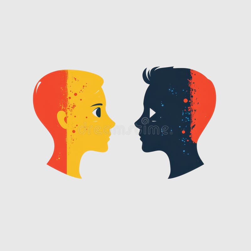 Creative Illustration of Two Profile Silhouettes in Contrasting Colors ...