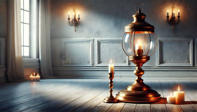 Creative Image of an Ancient Asian Lamp with Snowflake Stock ...