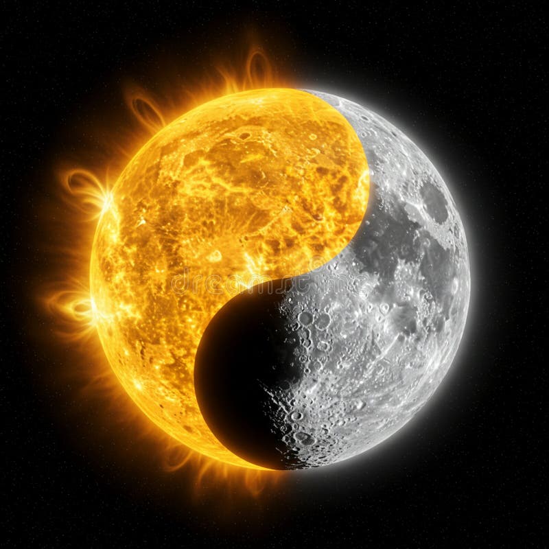 A Creative Image Blends the Sun and Moon into a Yin-yang Symbol Against ...