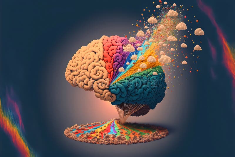 Creative Image of Brain and Rainbow. Generative AI Stock Illustration ...