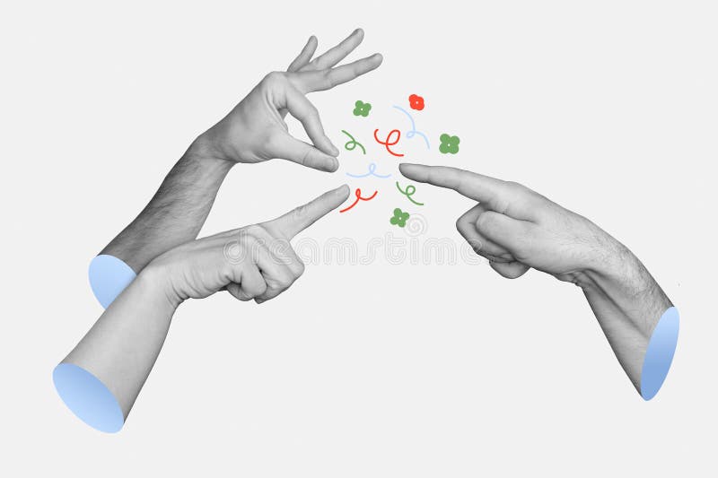 Creative Image Collage Human Hands Showing Fingers Gesture Pointing ...
