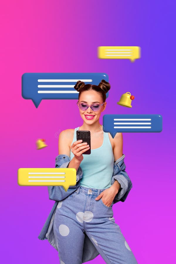 Creative Image Collage of Lady Influencer Using Gadget Device for ...