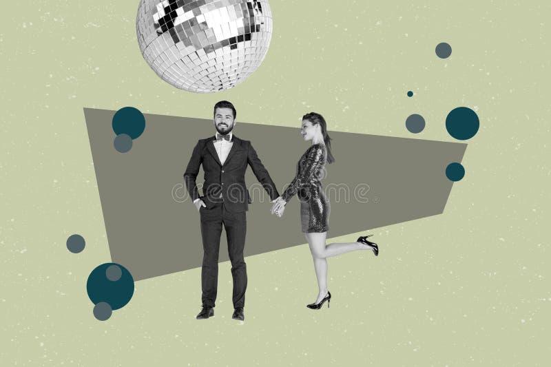Creative Image Collage of People Dancing Under Glitter Disco Ball on ...