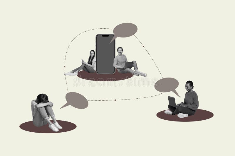 Creative Image Collage of People Speaking Text Box Connected on Yellow ...