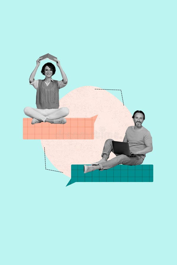 Creative Image Collage of Two People Man Woman Using Netbook for ...