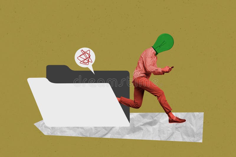 Creative Image Collage Young Headless Running Smart Man Idea Concept ...