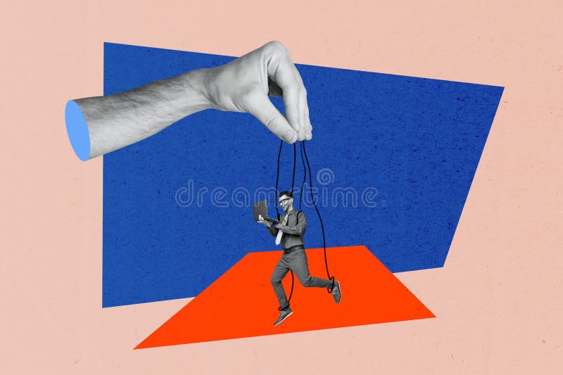 Creative Image Collage Young Man 3d Hand Manipulate Control Doll Puppet ...