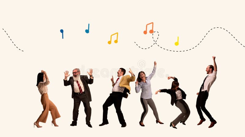 Creative Image of Colleagues Dancing, Having Fun on Corporate Evening ...